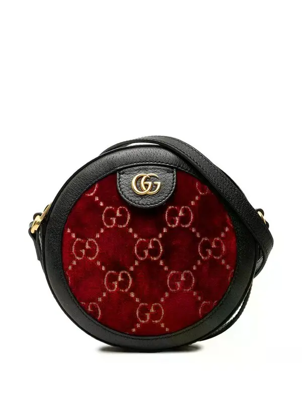 Gucci 2016-2026 Gg Marmont Velvet Round Crossbody Bag - Red