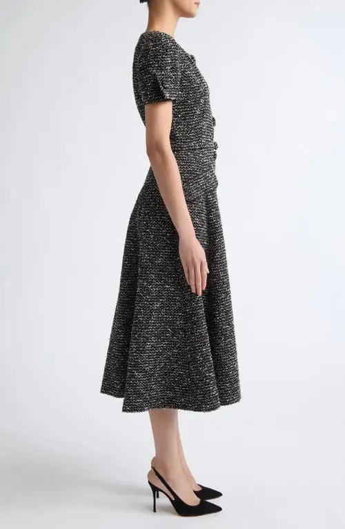 Carolina Herrera Short Sleeve Tweed Midi Dress With Belt