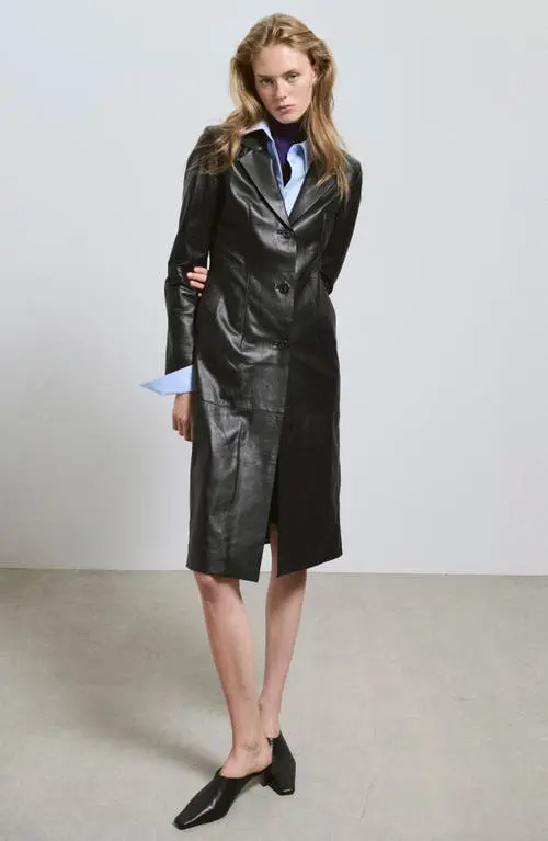 Mango Peak Lapel Leather Coat