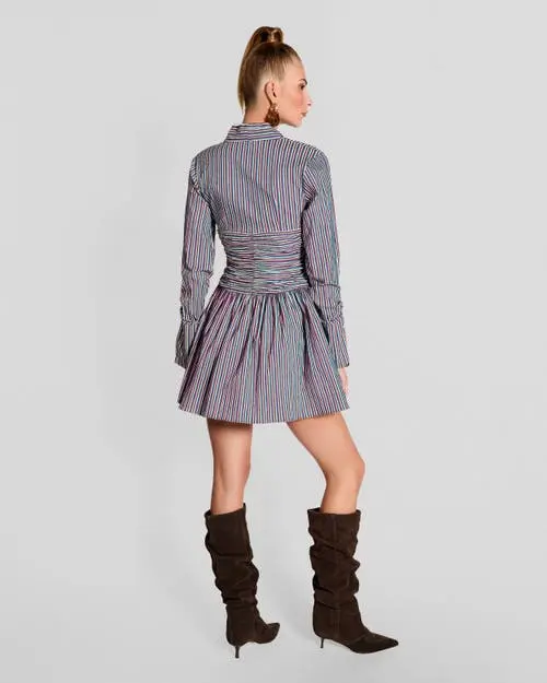 THEO THE LABEL Rhapso Multi Stripe Ruched Shirtdress