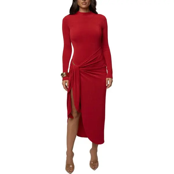 JLUXLABEL Last Light Slinky Midi Dress - Red