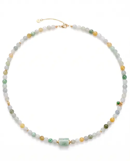 SEREE Mosaic Elora Freshwater Pearl And Multicolor Jade Necklace - Green