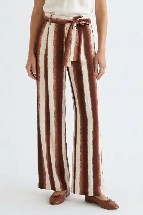 EXQUISE Striped Wide Leg Regular Pants