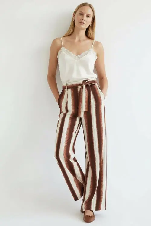 EXQUISE Striped Wide Leg Regular Pants