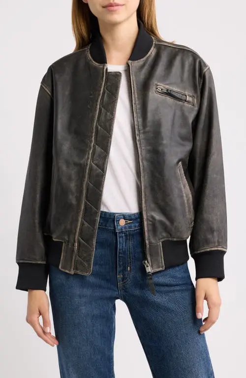 THE FRYE COMPANY Goat Crack Leather Bomber Jacket - Black
