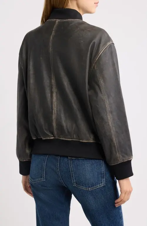 THE FRYE COMPANY Goat Crack Leather Bomber Jacket