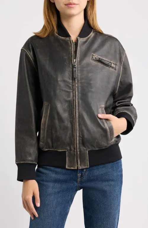 THE FRYE COMPANY Goat Crack Leather Bomber Jacket