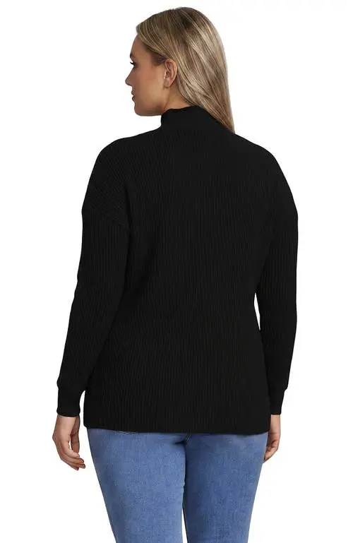 LANDS' END Long Sleeve Waffle Shawl Collar Henley - Black