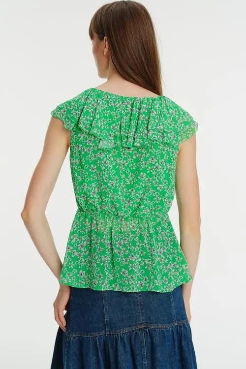 EXQUISE V Neck Printed Sleeveless Blouse