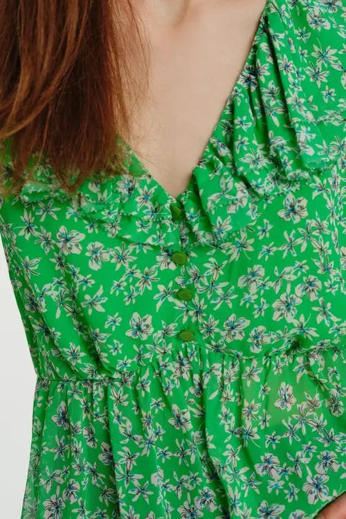 EXQUISE V Neck Printed Sleeveless Blouse