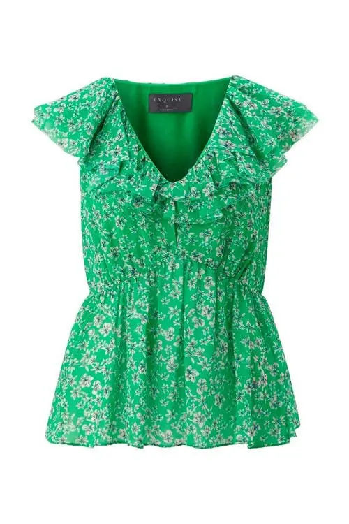 EXQUISE V Neck Printed Sleeveless Blouse