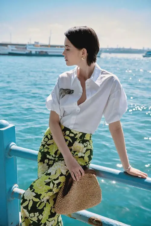 EXQUISE Fish Print Embellished Shirt