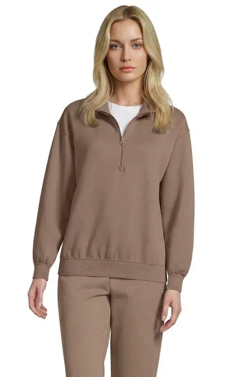 LANDS' END Serious Sweats Relaxed Quarter Zip Pullover Sweatshirt - Cocoa