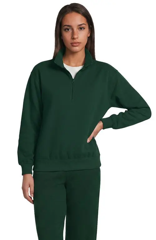 LANDS' END Serious Sweats Relaxed Quarter Zip Pullover Sweatshirt - Pine