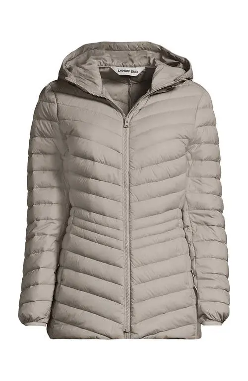 LANDS' END Wanderweight Packable Down Long Jacket - Soft Mushroom