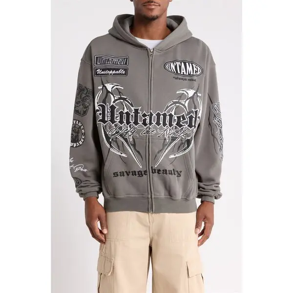 PACSUN Untamed Embroidered Zip Hoodie
