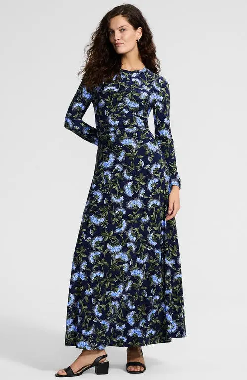LANDS' END Silky Knit Ruched Maxi Dress - Deep Sea/blue Hydrangea