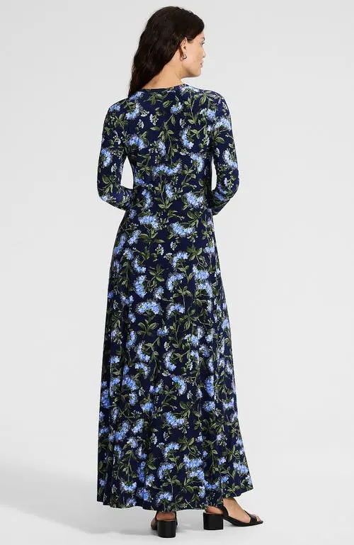 LANDS' END Silky Knit Ruched Maxi Dress - Deep Sea/blue Hydrangea