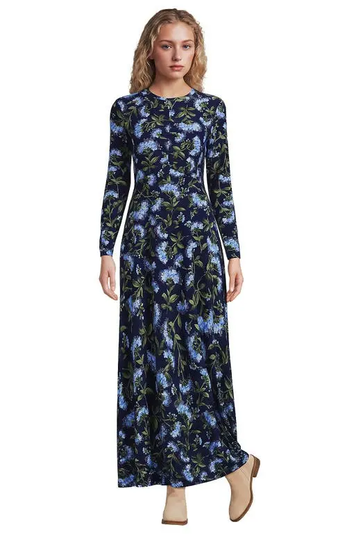 LANDS' END Silky Knit Ruched Maxi Dress - Deep Sea/blue Hydrangea