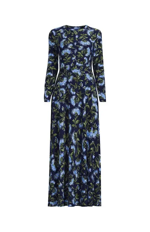 LANDS' END Silky Knit Ruched Maxi Dress - Deep Sea/blue Hydrangea