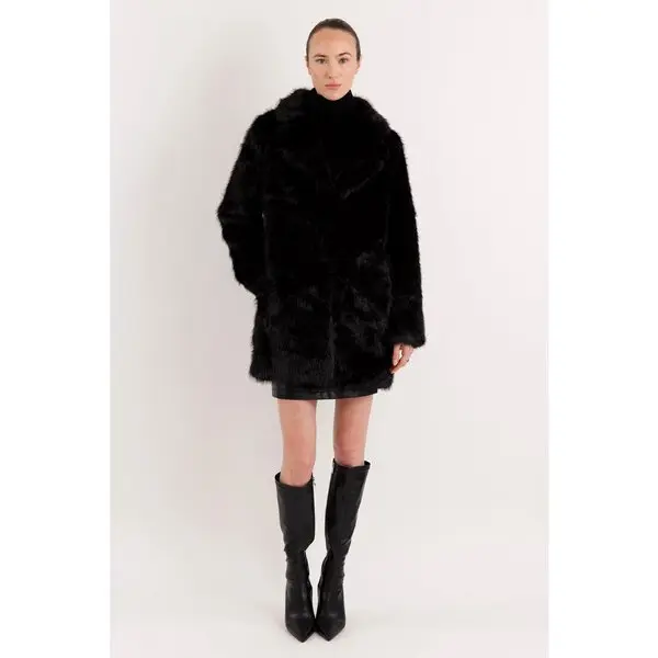 OROLAY Mid-length Faux Fur Coat - Black