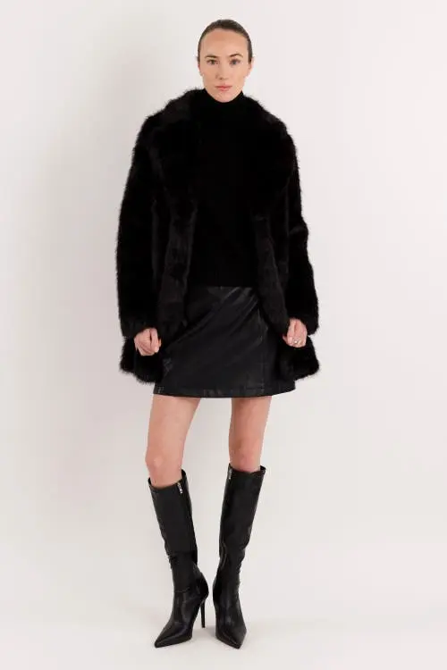 OROLAY Mid-length Faux Fur Coat - Black