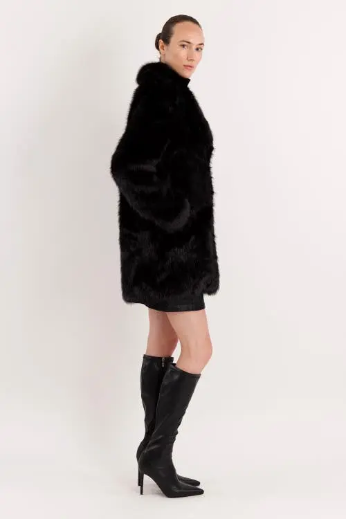 OROLAY Mid-length Faux Fur Coat - Black