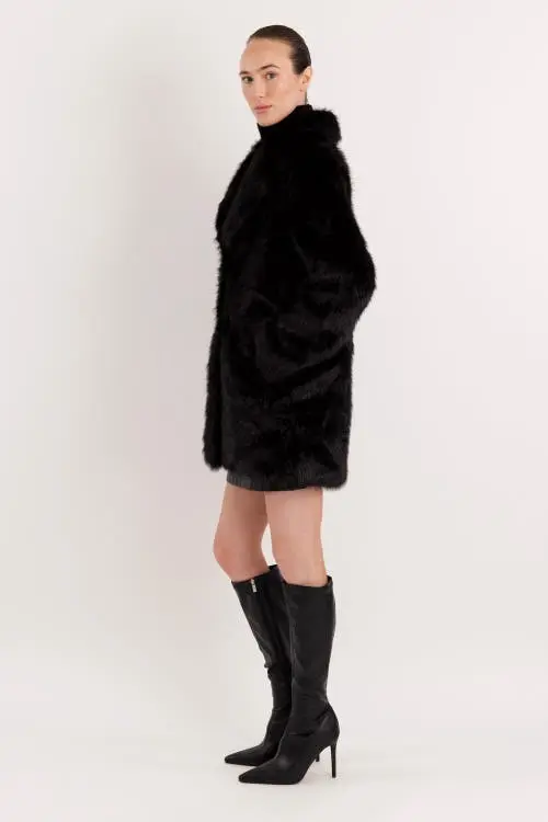 OROLAY Mid-length Faux Fur Coat - Black