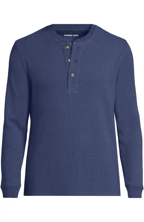 LANDS' END Long Sleeve Thermal Waffle Henley - Nightfall Blue
