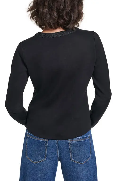 Karl Lagerfeld Paris Ponte Long Sleeve Top With Button Pockets