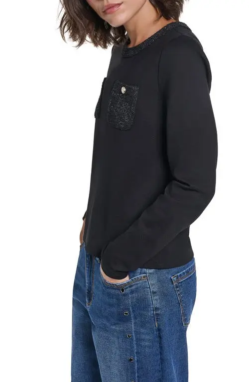 Karl Lagerfeld Paris Ponte Long Sleeve Top With Button Pockets