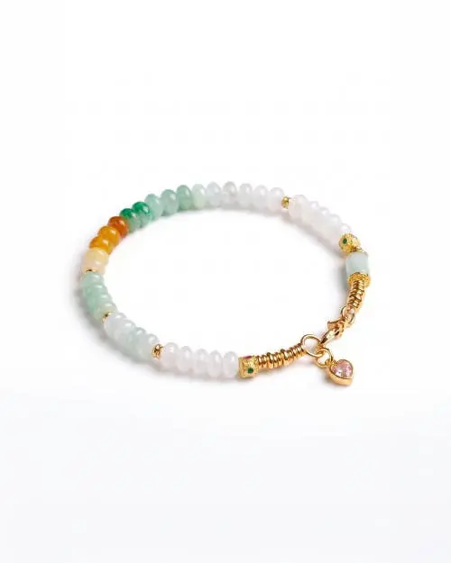 SEREE Mosaic Caila Jade Barrel Bead Bracelet - White