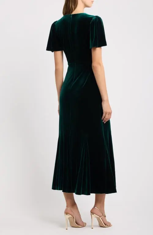 Eliza J Flutter Sleeve Velvet Midi Dress - Hunter