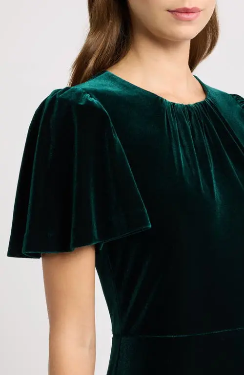 Eliza J Flutter Sleeve Velvet Midi Dress - Hunter