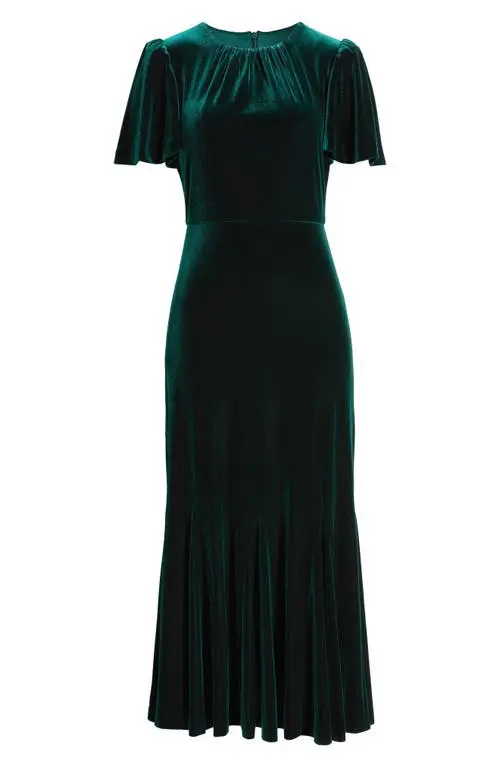 Eliza J Flutter Sleeve Velvet Midi Dress - Hunter