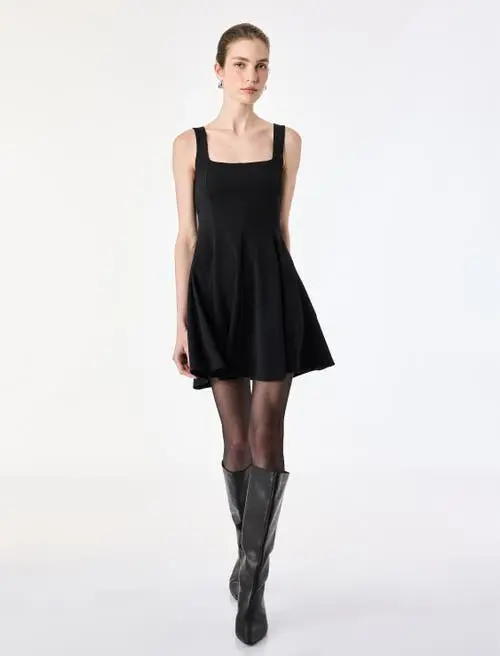Koton Strappy Square Neck Mini Dress - Black