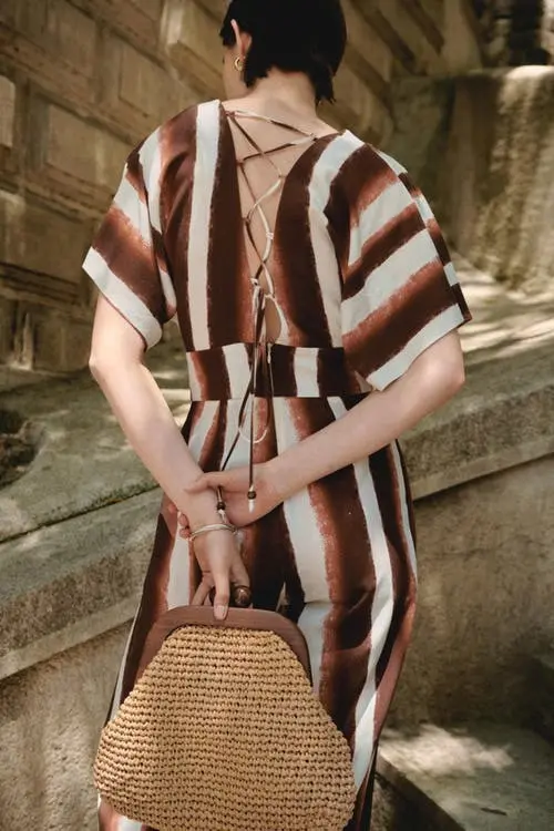EXQUISE Tie Detail Striped Jumpsuit