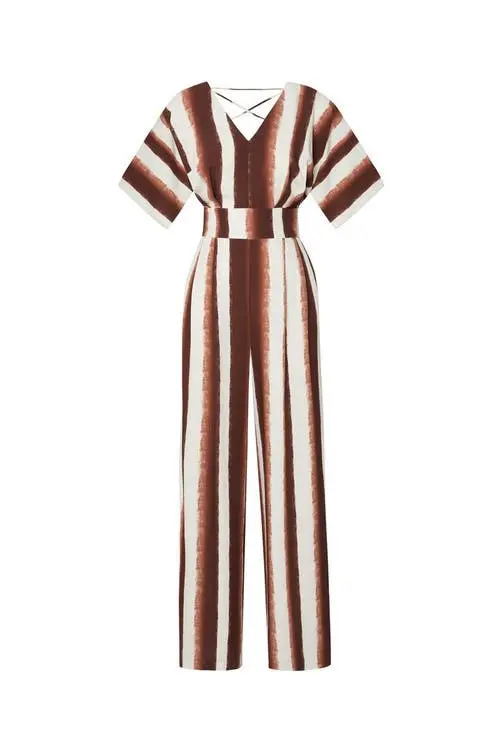 EXQUISE Tie Detail Striped Jumpsuit