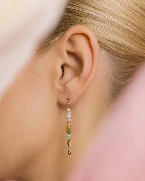 SEREE Mosaic Birdie Tricolor Jade Drop Earrings