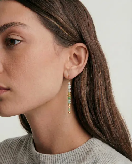 SEREE Mosaic Birdie Tricolor Jade Drop Earrings