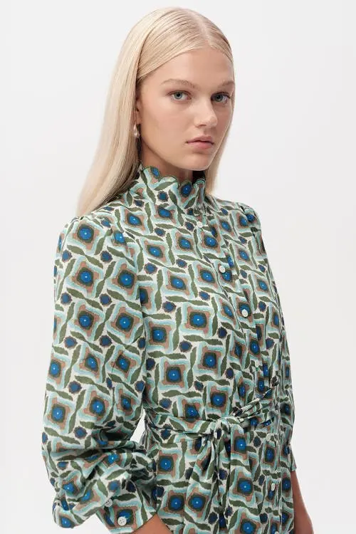 EXQUISE Chamonix Embroidered Collar Patterned Midi Dress