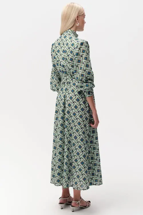 EXQUISE Chamonix Embroidered Collar Patterned Midi Dress