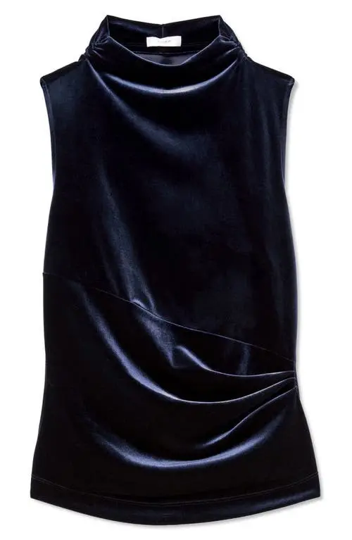 REISS Remi Velvet Funnel Neck Top - Gold