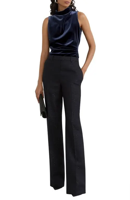 REISS Remi Velvet Funnel Neck Top - Gold