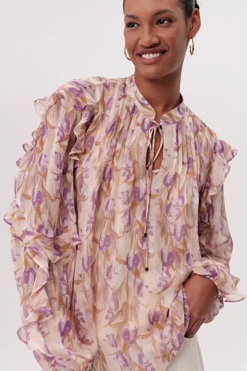 EXQUISE Kasandra Tie Neck Long Sleeve Blouse