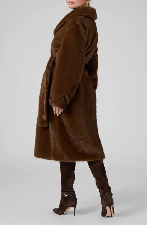 MARCIANO Monique Faux Fur Belted Coat