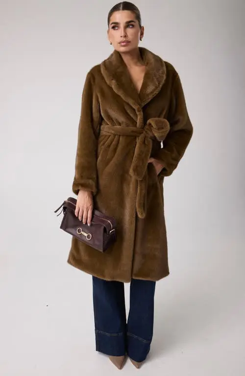 MARCIANO Monique Faux Fur Belted Coat