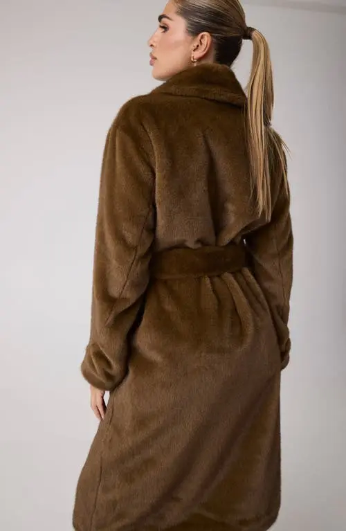 MARCIANO Monique Faux Fur Belted Coat