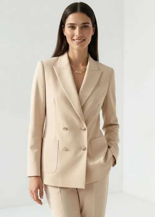 EXQUISE Double Breasted Regular Woven Blazer Jacket - Ecru