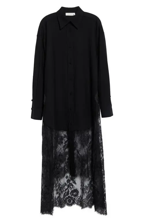 Zimmermann Valiant Lace Trim Longline Stretch Wool Button-up Shirt - Black